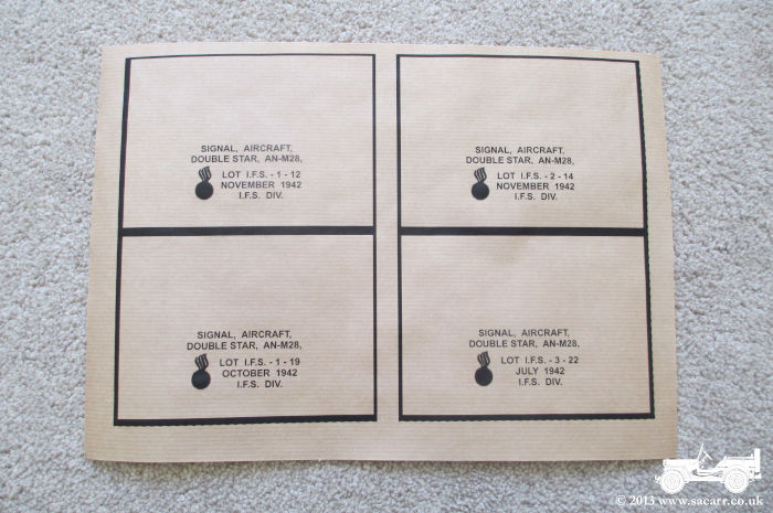 Labels for the flares were copied from a wartime original, with the ...